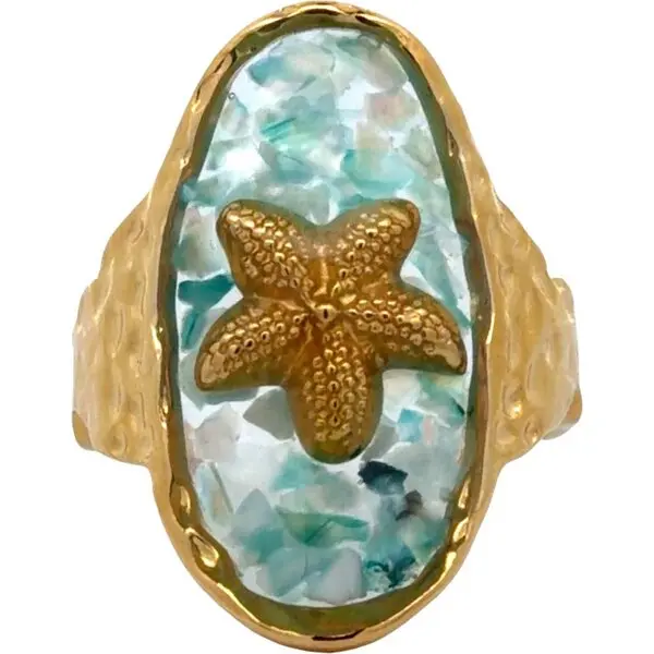 GEMINI JEWELRY Starfish Sculpted Statement Ring - Yellow