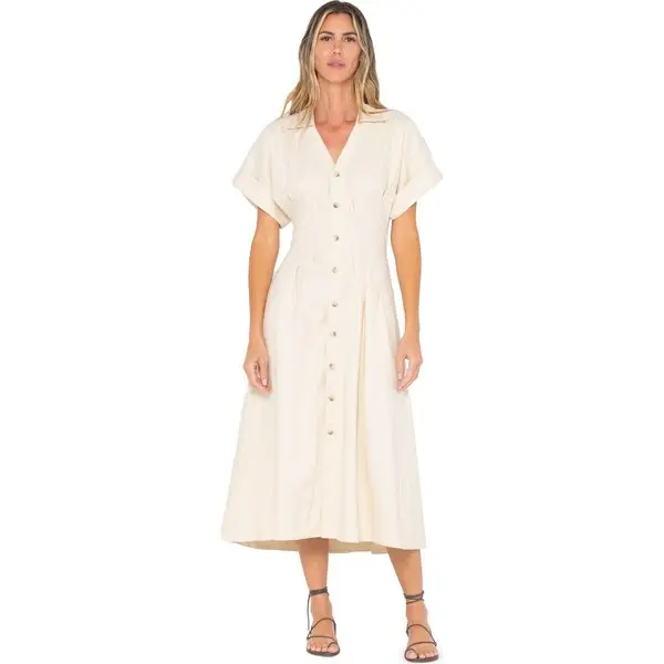 JBQ Stretch Viscose Linen Freya Midi Dress - Vanilla