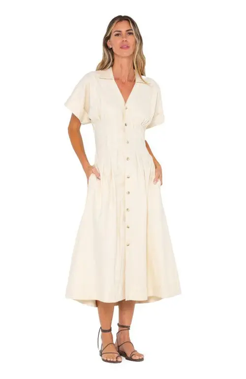 JBQ Stretch Viscose Linen Freya Midi Dress - Vanilla