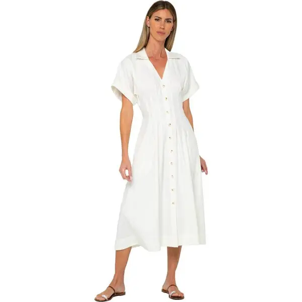 JBQ Stretch Viscose Linen Freya Midi Dress - White