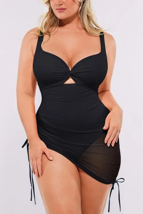 SHAPELLX Mesh Wrap Tummy Control One Piece Swimsuit - Black