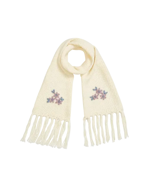 FABLE ENGLAND Forget-me-not Knitted Scarf - Cream