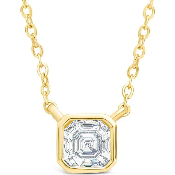 Sterling Forever Asscher Cut Cubic Zirconia Pendant Necklace - Gold