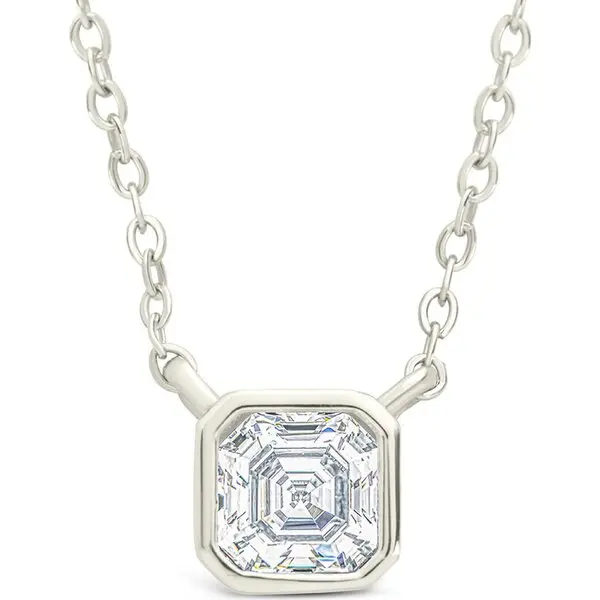 Sterling Forever Asscher Cut Cubic Zirconia Pendant Necklace - Silver