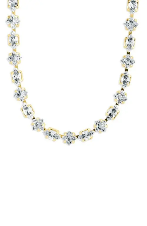 Sterling Forever Geo Cubic Zirconia Tennis Necklace - Gold