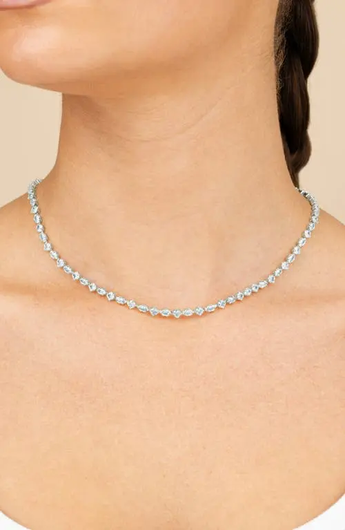 Sterling Forever Geo Cubic Zirconia Tennis Necklace - Silver