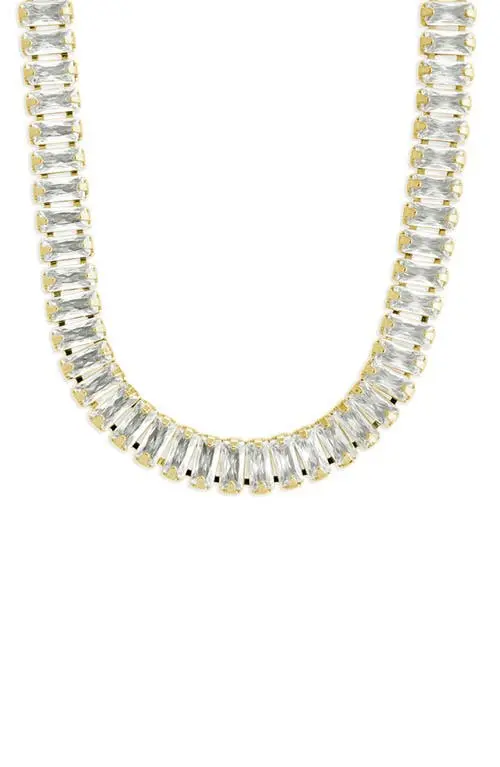 Sterling Forever Tapered Baguette Cubic Zirconia Tennis Necklace - Gold