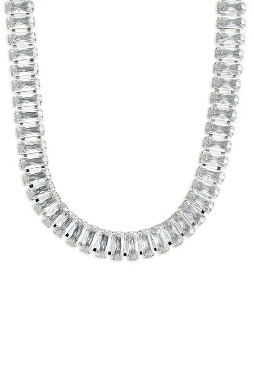 Sterling Forever Tapered Baguette Cubic Zirconia Tennis Necklace - Silver