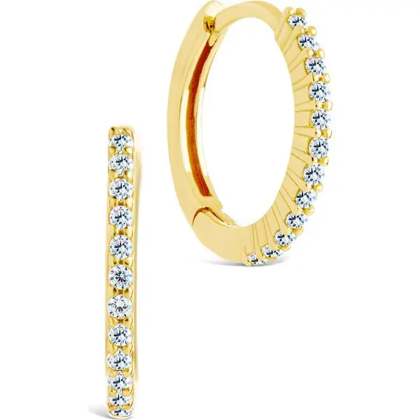 Sterling Forever Pavé Cubic Zirconia Micro Huggie Hoop Earrings - Gold