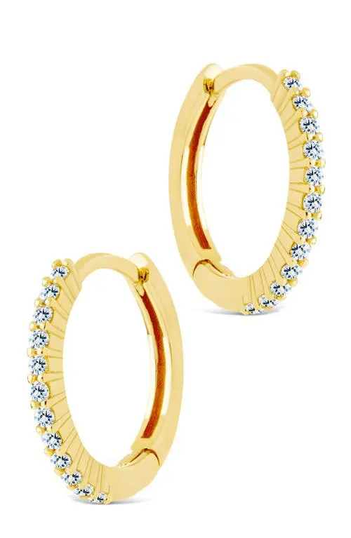 Sterling Forever Pavé Cubic Zirconia Micro Huggie Hoop Earrings - Gold