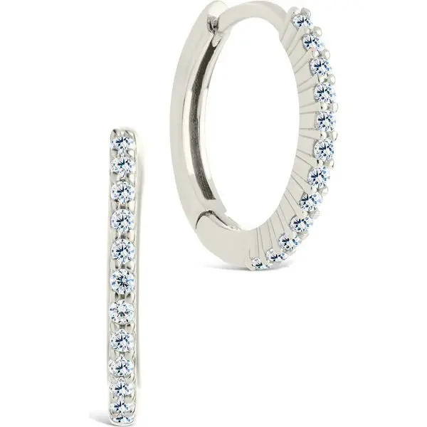 Sterling Forever Pavé Cubic Zirconia Micro Huggie Hoop Earrings - Silver