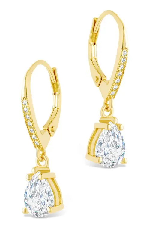 Sterling Forever Angelica Pear Cut Cubic Zirconia Drop Earrings - Gold