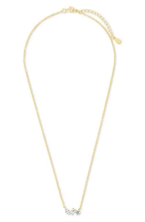 Sterling Forever Trio Cut Cubic Zirconia Pendant Necklace - Gold