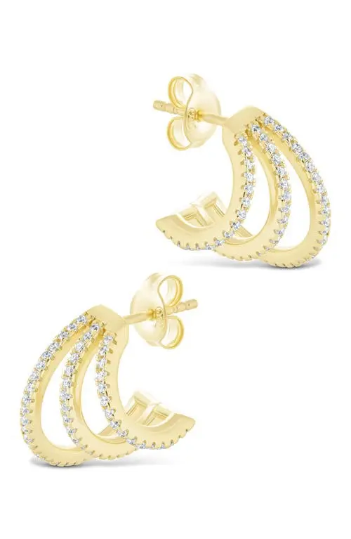 Sterling Forever Cubic Zirconia Triple Hoop Earrings - Gold