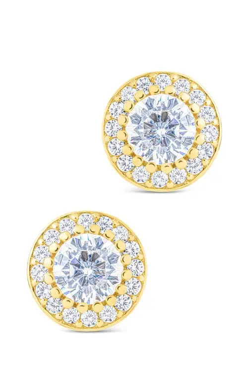 Sterling Forever Round Cut Cubic Zirconia Stud Earrings - Gold