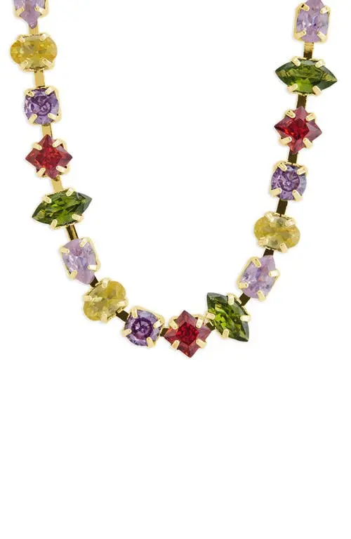 Sterling Forever Colorburst Cubic Zirconia Tennis Necklace - Gold