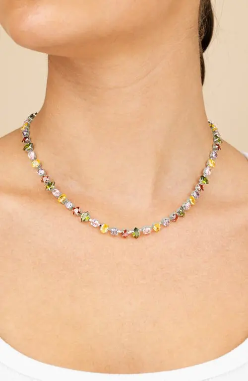 Sterling Forever Colorburst Cubic Zirconia Tennis Necklace - Silver