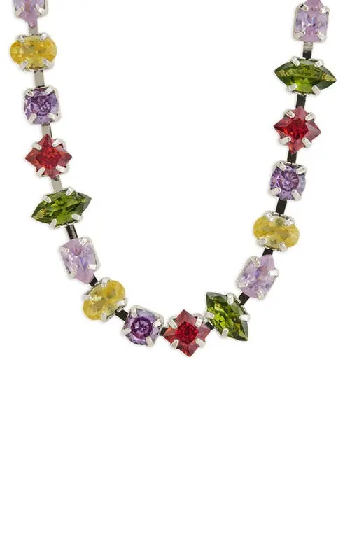 Sterling Forever Colorburst Cubic Zirconia Tennis Necklace - Silver