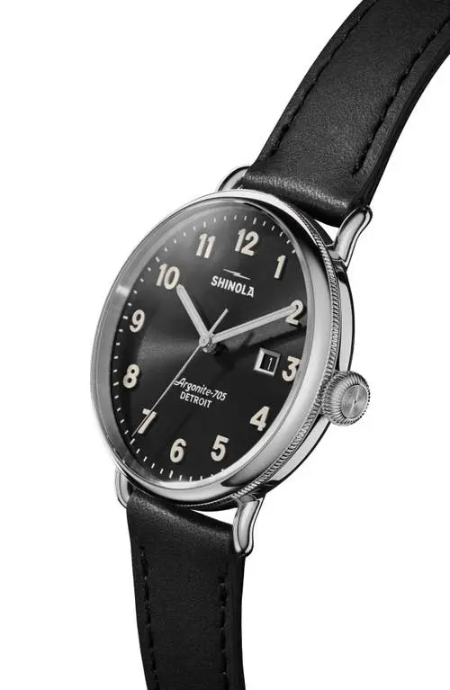 Shinola Canfield Leather Strap Watch - Black