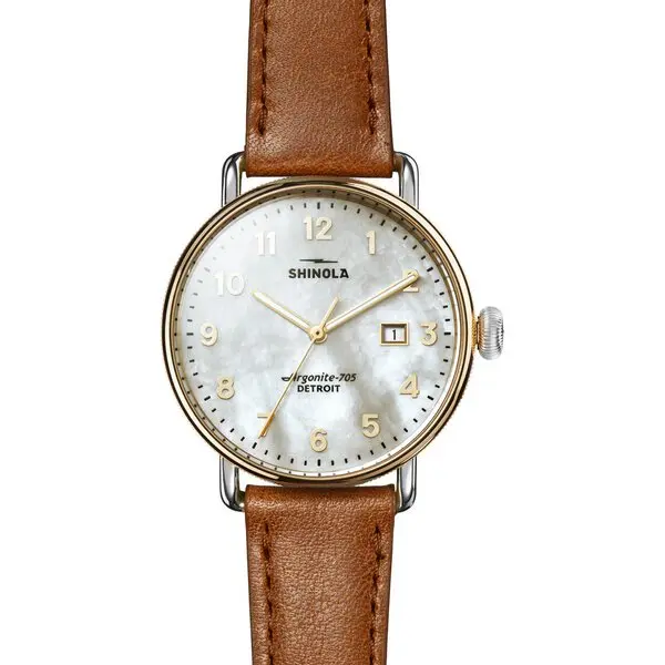Shinola Canfield Leather Strap Watch - White Mother Of Pearl