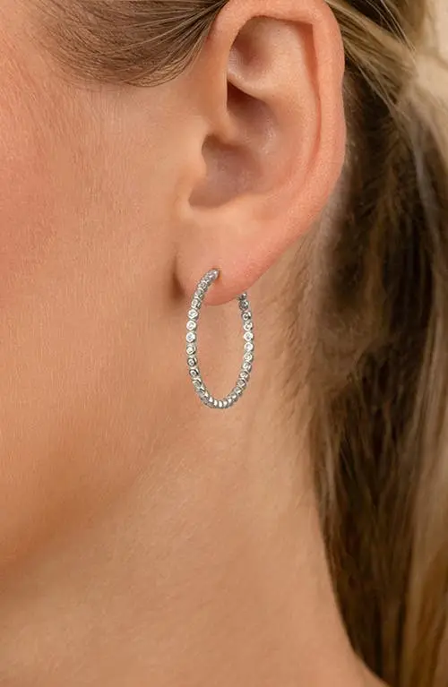 Sterling Forever Bezel Cubic Zirconia Hoop Earrings - Silver
