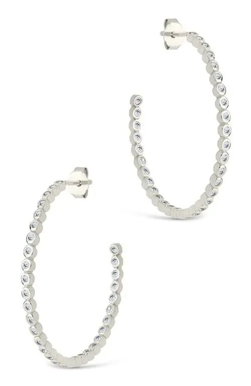 Sterling Forever Bezel Cubic Zirconia Hoop Earrings - Silver