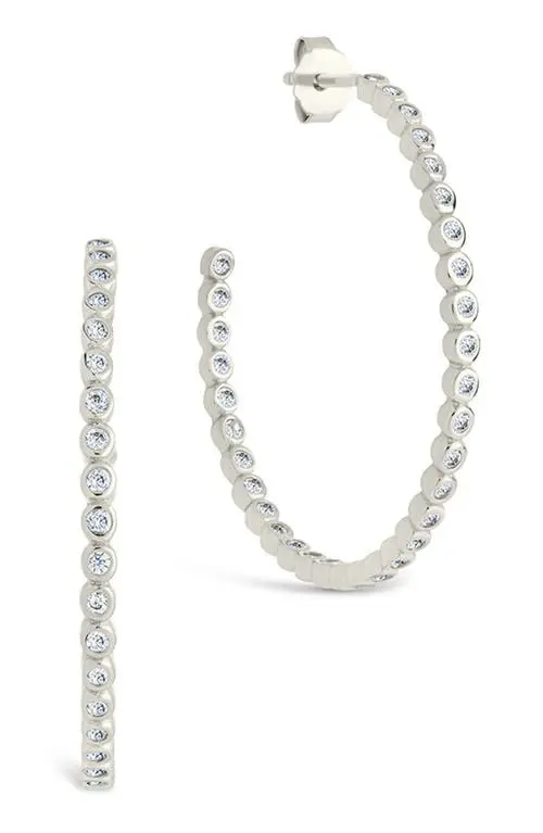 Sterling Forever Bezel Cubic Zirconia Hoop Earrings - Silver