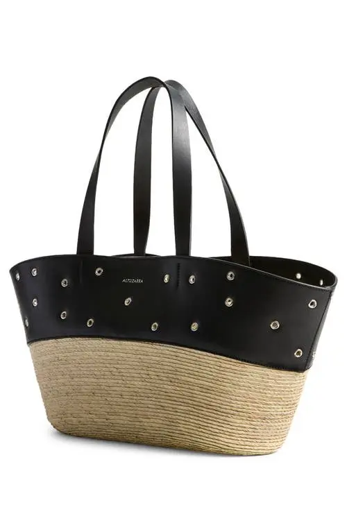 Altuzarra Knot Studded Leather & Straw Basket Tote