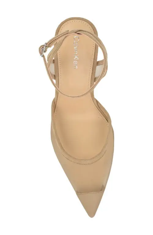 Calvin Klein Ozala Ankle Strap Pumps - Light Natural Mesh