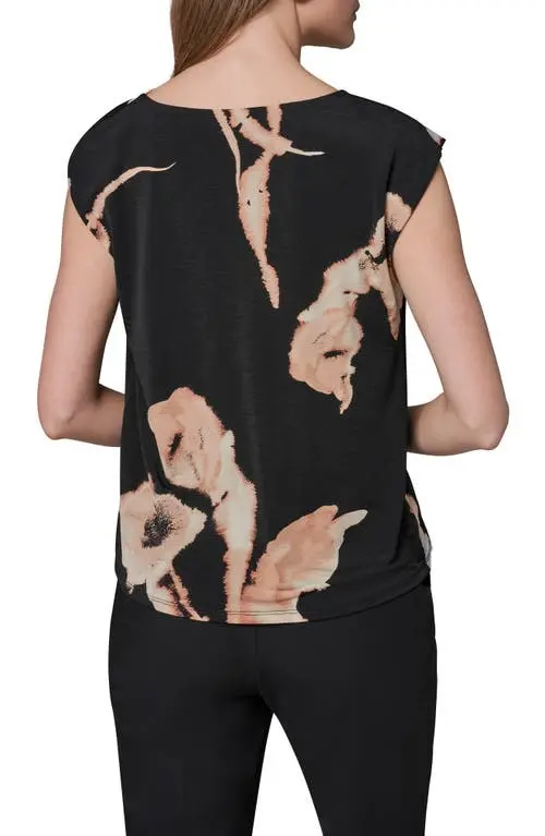 Donna Karan New York Floral Asymmetric Neck Top - Black Multi