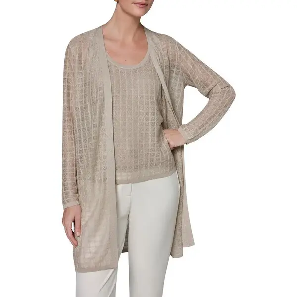 Donna Karan New York Grid Pattern Metallic Cardigan