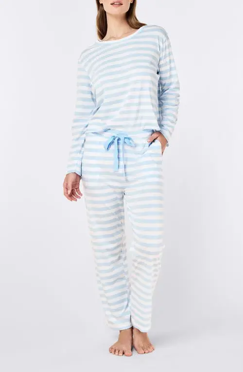 PAPINELLE Jada Stripe Organic Cotton Pajamas - Clear Sky/white Stripe