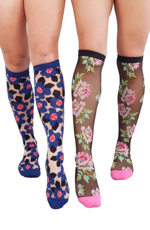 SOCK CANDY 2-pack Floral Sheer Knee High Socks