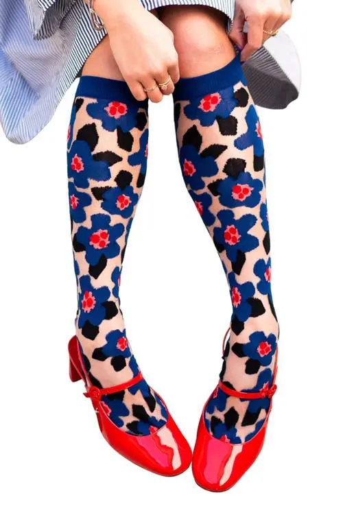 SOCK CANDY 2-pack Floral Sheer Knee High Socks