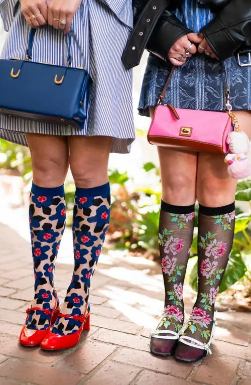 SOCK CANDY 2-pack Floral Sheer Knee High Socks