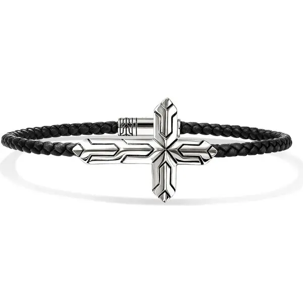 John Hardy Icon Cross Woven Leather Bracelet - Silver