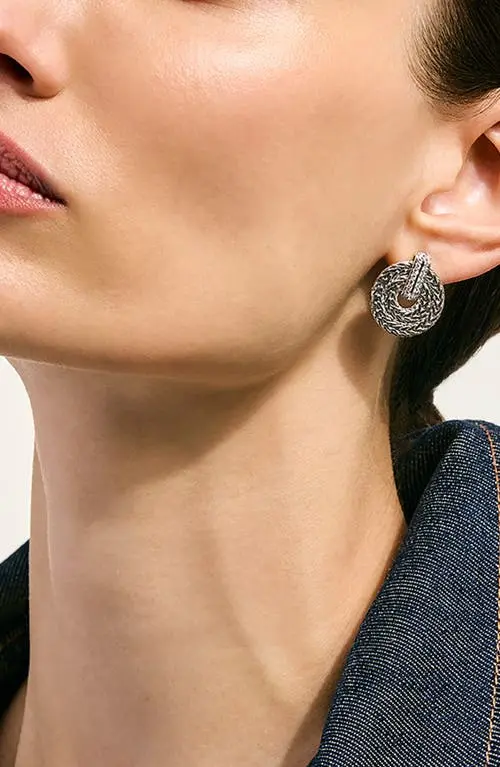 John Hardy Sterling Diamond Pavé Link Hoop Earrings - Silver