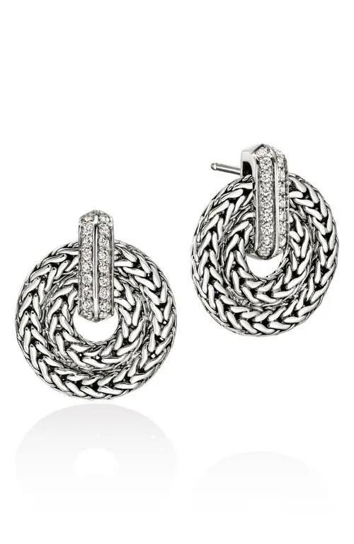 John Hardy Sterling Diamond Pavé Link Hoop Earrings - Silver