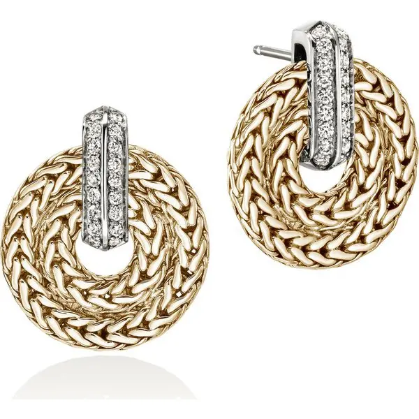John Hardy Icon Woven Drop Earrings With Diamonds - Gold