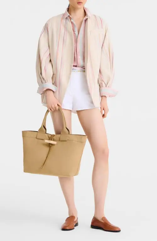 Longchamp Le Roseau Large Cotton Canvas Tote - Desert