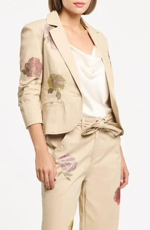 Cinq À Sept Beaded Floral Cotton Blend Jacket - Khaki Multi