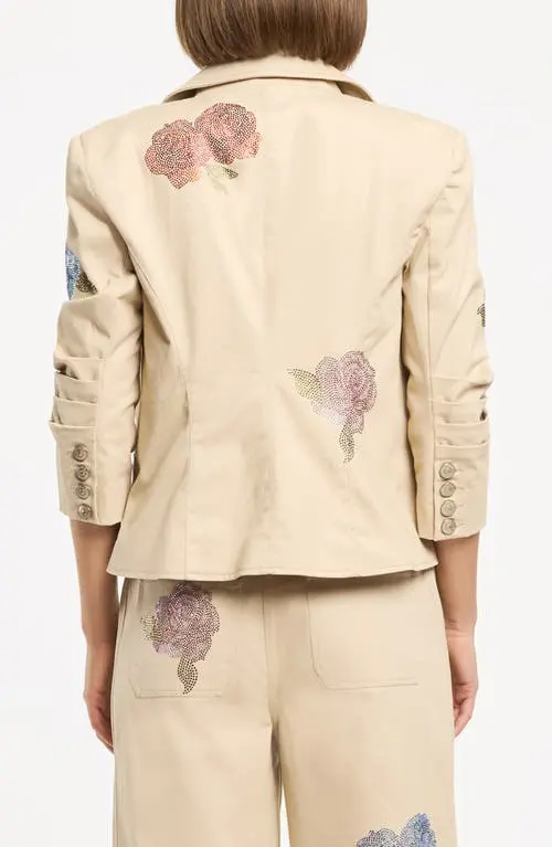 Cinq À Sept Beaded Floral Cotton Blend Jacket - Khaki Multi