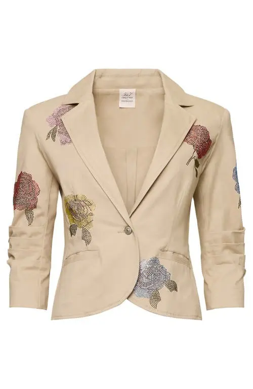 Cinq À Sept Beaded Floral Cotton Blend Jacket - Khaki Multi