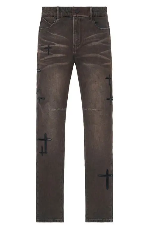 RtA Bryant Skinny Jeans - Mocha Drift Cross Patch