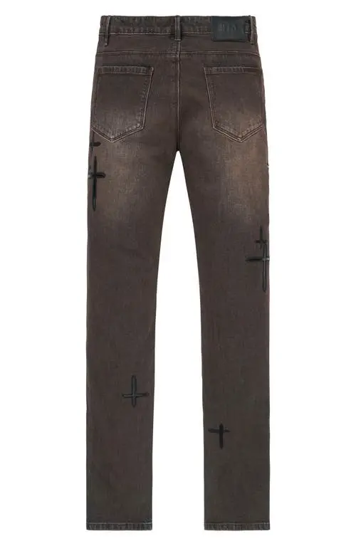 RtA Bryant Skinny Jeans - Mocha Drift Cross Patch
