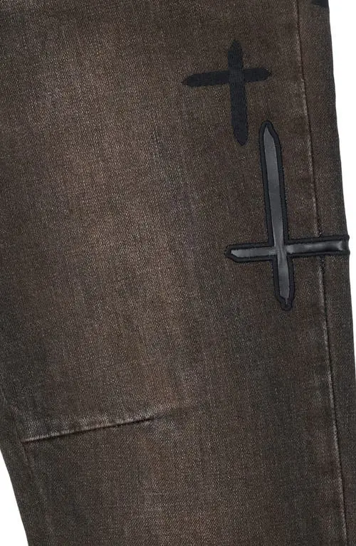 RtA Bryant Skinny Jeans - Mocha Drift Cross Patch