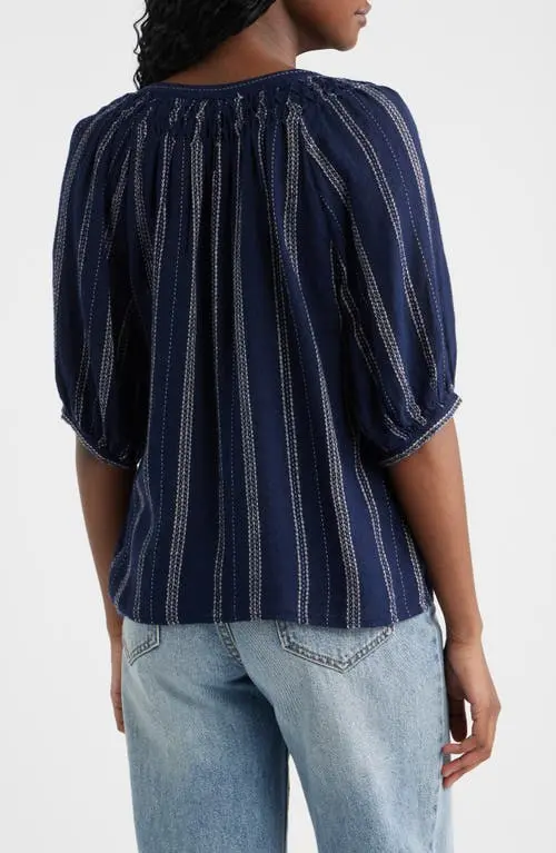 Rails Rix Embroidered Stripe Linen Blend Top