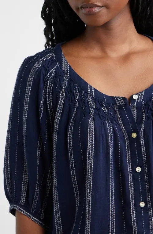 Rails Rix Embroidered Stripe Linen Blend Top