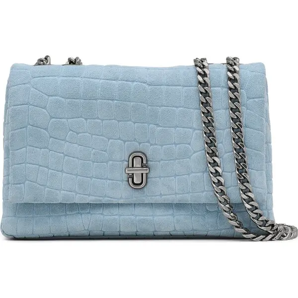 Marc Jacobs Suede Croc Embossed Convertible Shoulder Bag - Blue Mist