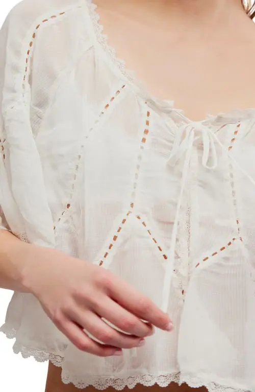 Free People Michelle Lace Trim Top - Clean Ivory